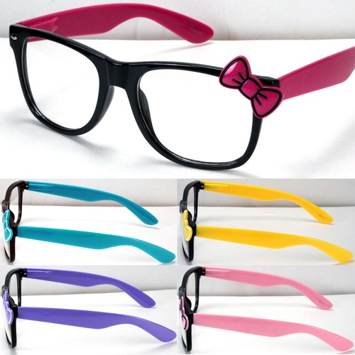 New Womens Hello Kitty Fashion Clear Lens Eye Glasses Bowknot Bow Frame ...
