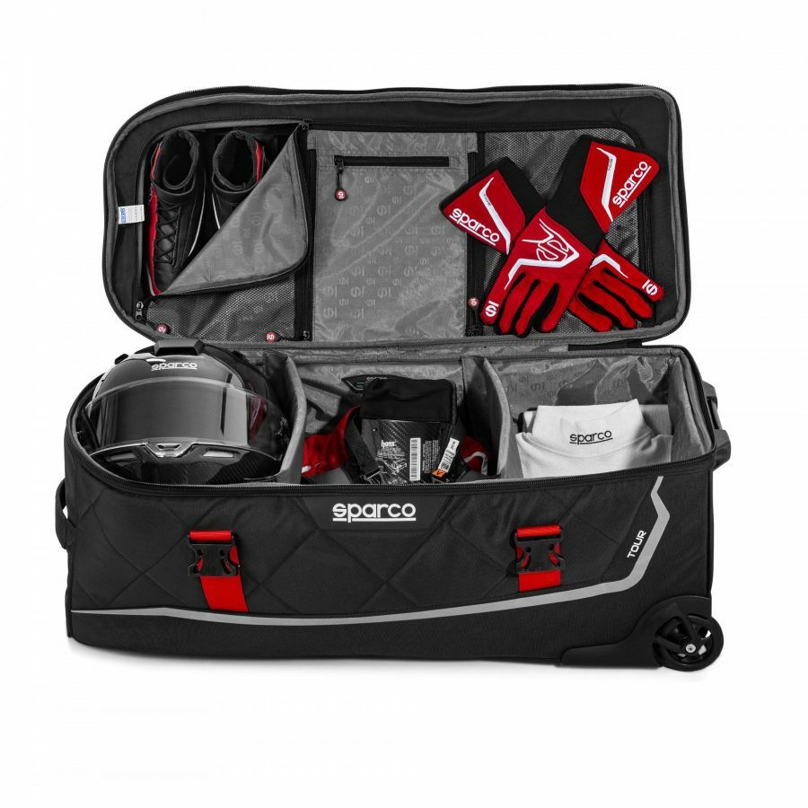 Sparco Tour Kit Trolley Bag Black/Silver Reinforced Wheels Retractable ...