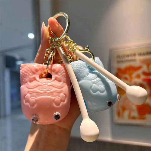 Cute Pink Wooden Fish Keychain Emotional Healing Accessory For Bags And ...