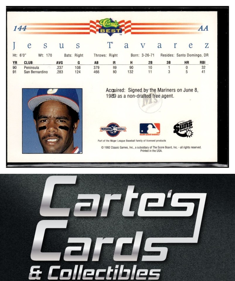 Jesus Tavarez 1992 Classic Best #144 Jacksonville Suns TTM/IP Signed ...