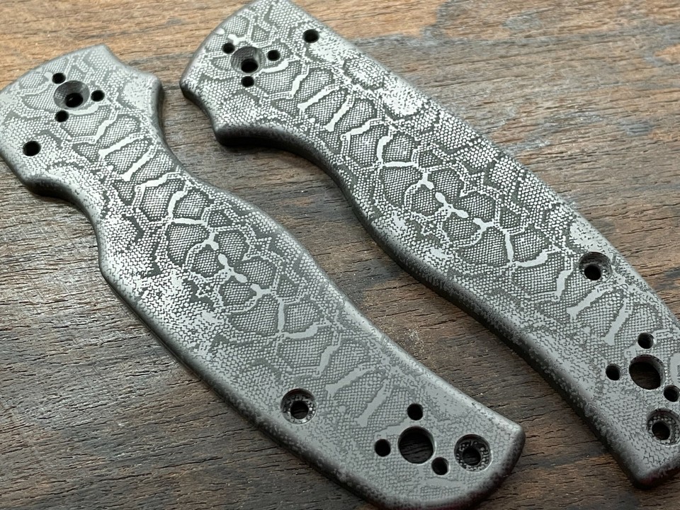 REPTILIAN engraved Titanium Knife Scales / Handles for Shaman Spyderco ...