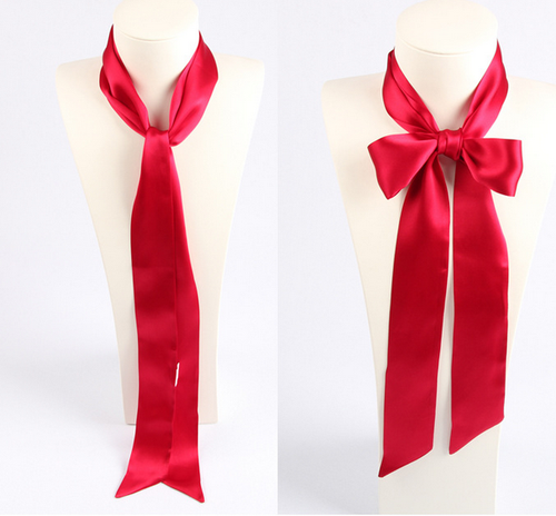 100% Silk narrow Scarf Women neckerchief headband ribbon Wrap Solid red ...