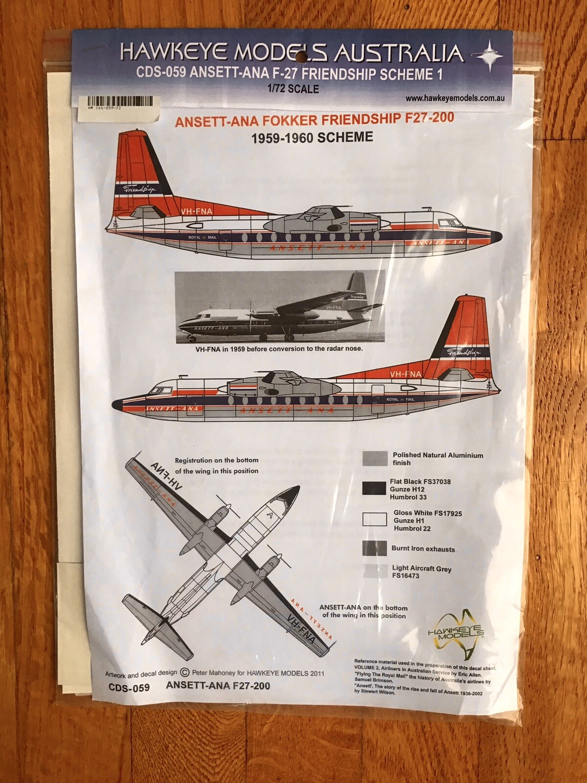 HAWKEYE MODELS AUS. DECALS 1/72 AIRFIX CDS-059 ANSETT-ANA F-27 FOKKER ...