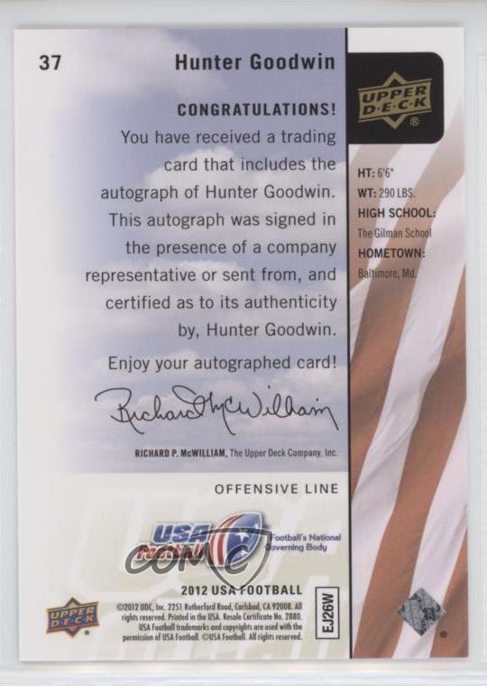 2011-12 Upper Deck USA Football Box Set Auto Hunter Goodwin #37 Auto | eBay