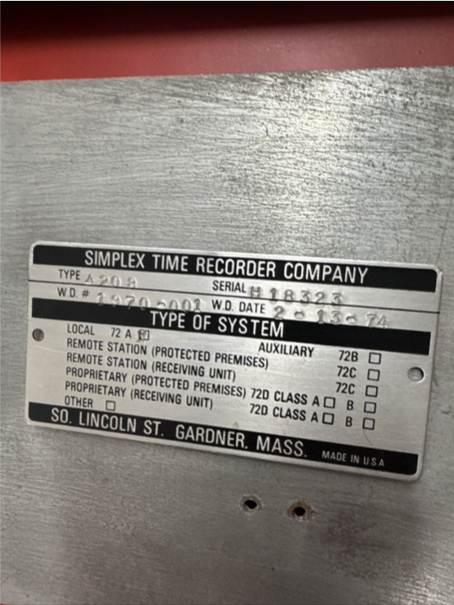 Simplex 4208 4208AX VINTAGE VERY RARE! Retro Fire Alarm Panel 72A Local ...