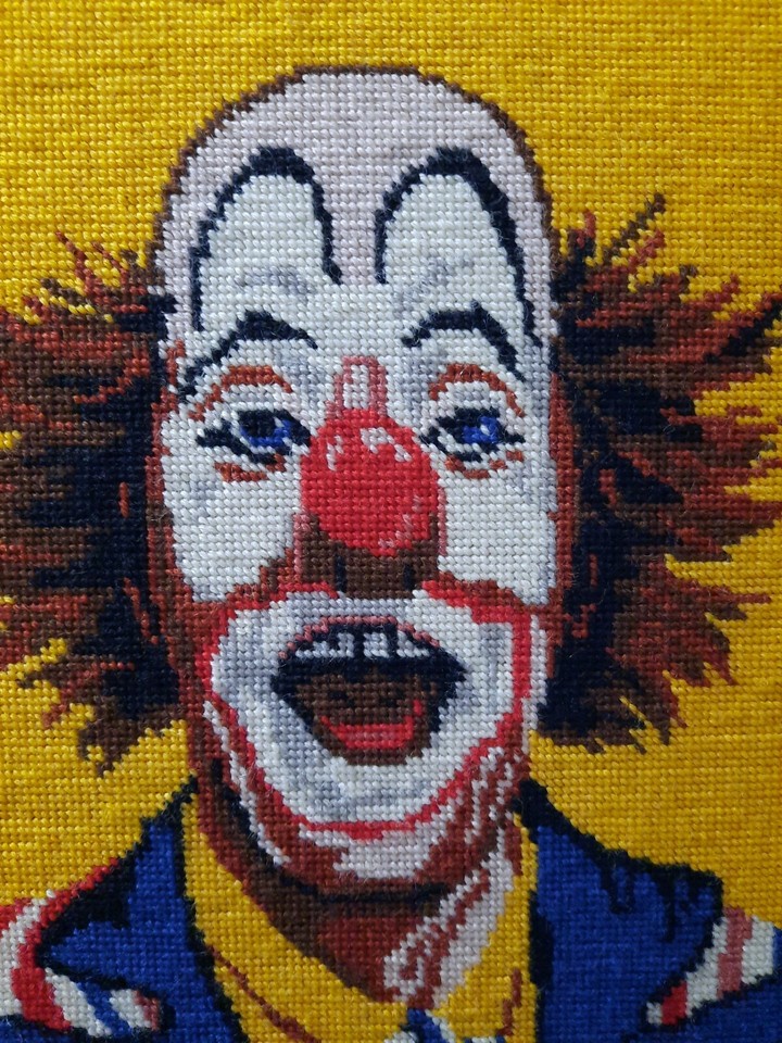 Patof , clown , cross stitch / crochet framed art work | eBay