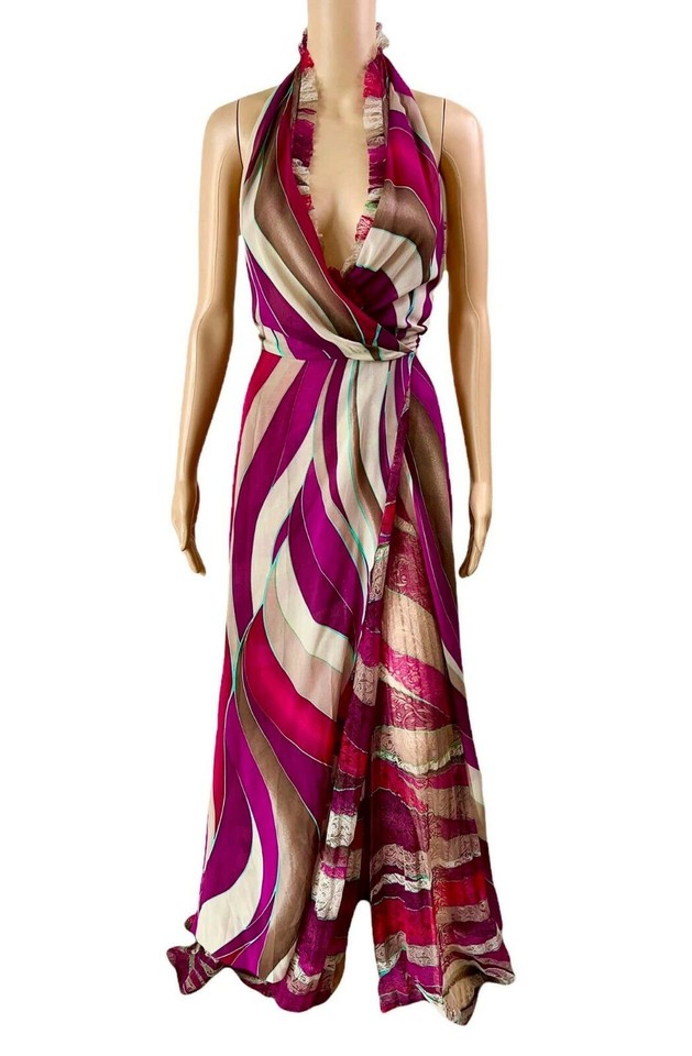 Gianni Versace F/W 2000 Runway Plunging Lace Silk Backless Evening ...