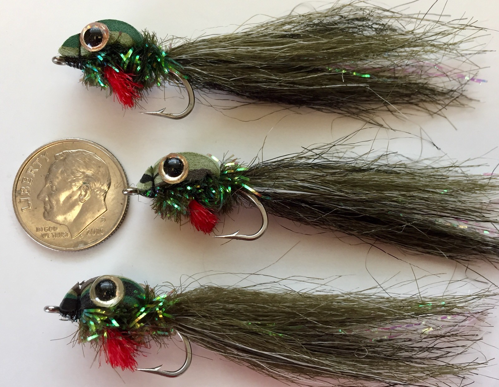 (3) TOP WATER TADPOLE FLIES. FLY FISHING TROUT, BASS. FROG POLLY WOG #6 ...