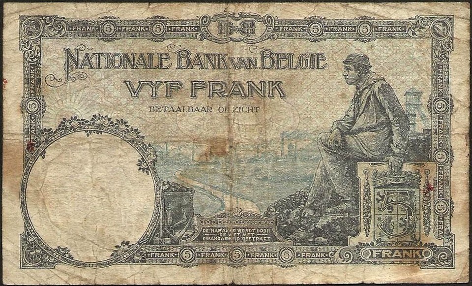 Belgium - bank note Of 5 Francs 03-08-1928 Cash! P#97b | eBay Australia