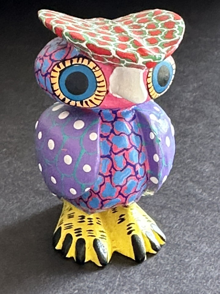 Mexican Folk Art Hand Carved Wood Hand Painted Oaxaca Owl Signed | eBay