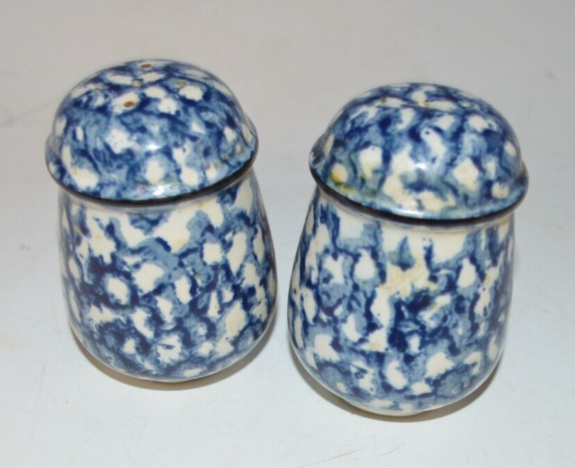 VINTAGE Blue SPATTERWARE SPONGEWARE SALT & PEPPER SHAKERS | eBay