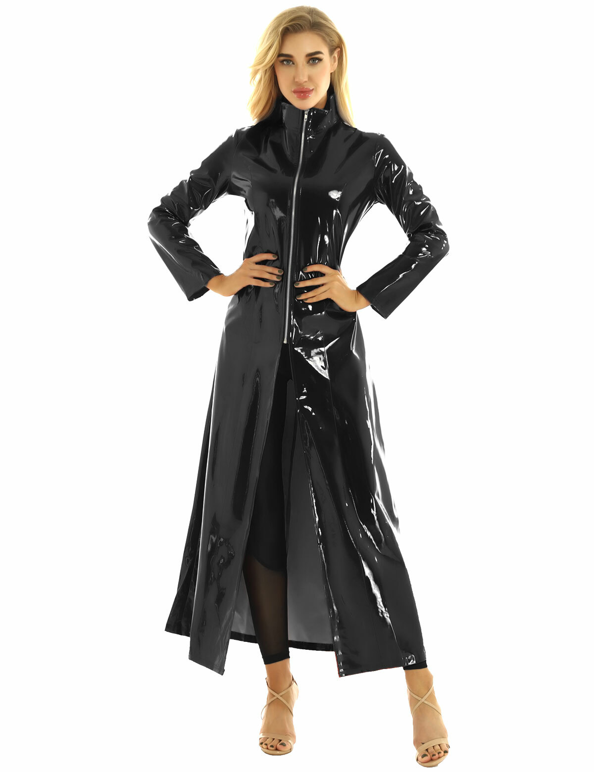 Unisex PVC Mantel Glänzend Lederjacke Lange Jacke Robe Party Club ...