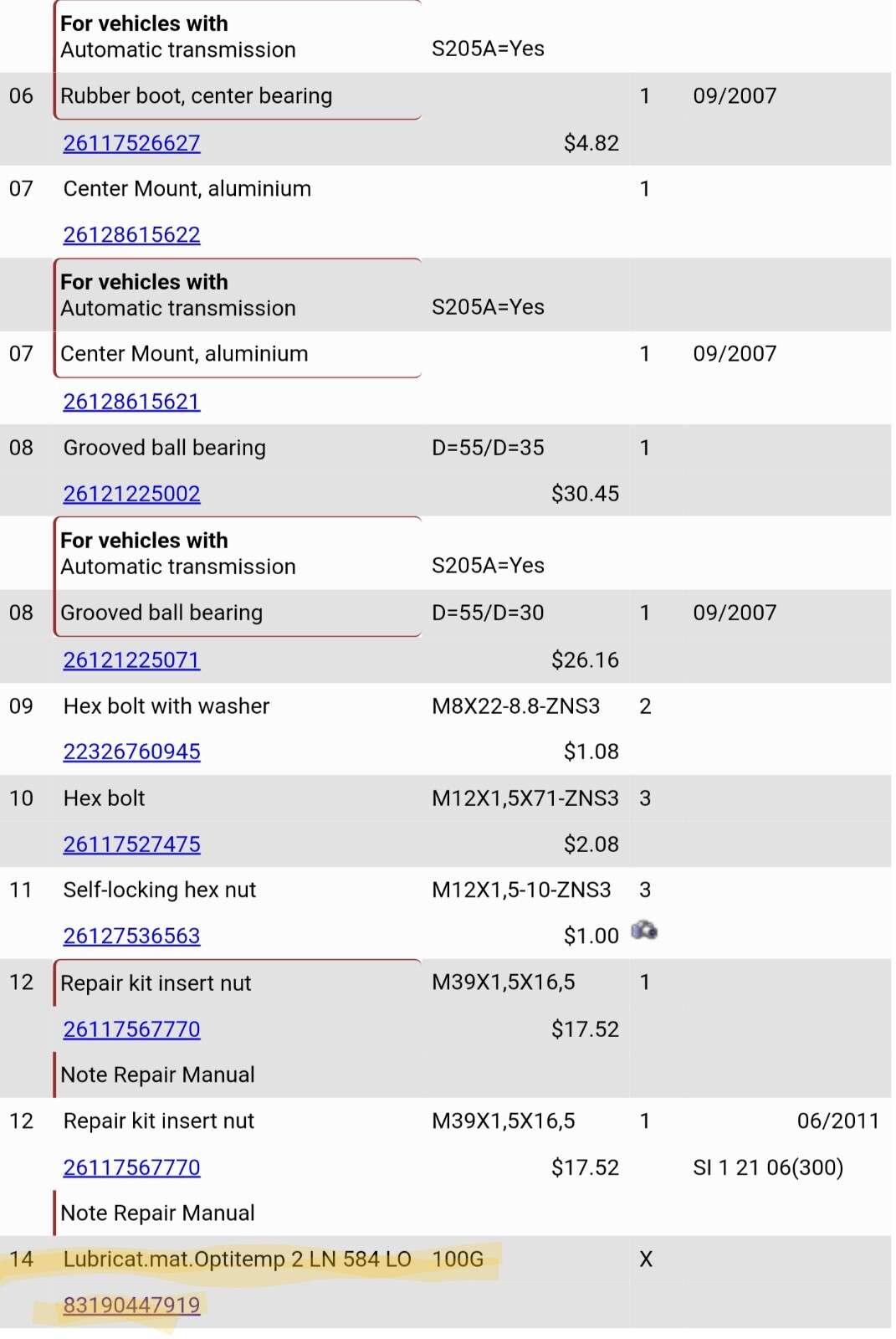 BMW Castrol Optitemp Olistamoly 2ln584lo Grease 0447919 83190447919 for ...