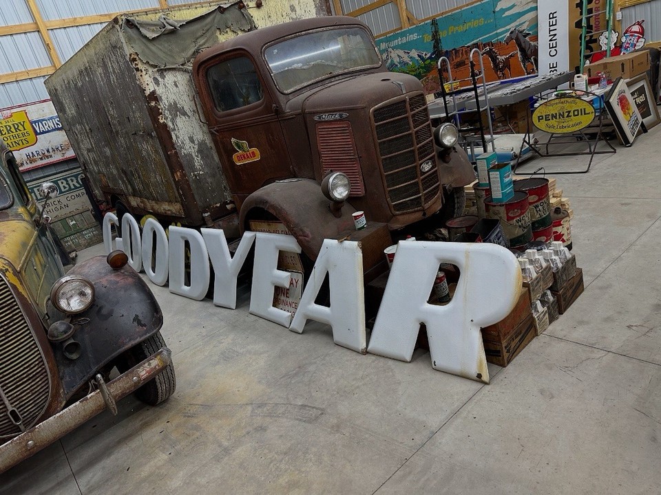 Large ORIGINAL Vintage GOODYEAR Porcelain Letters SIGN Tire Gas Station ...