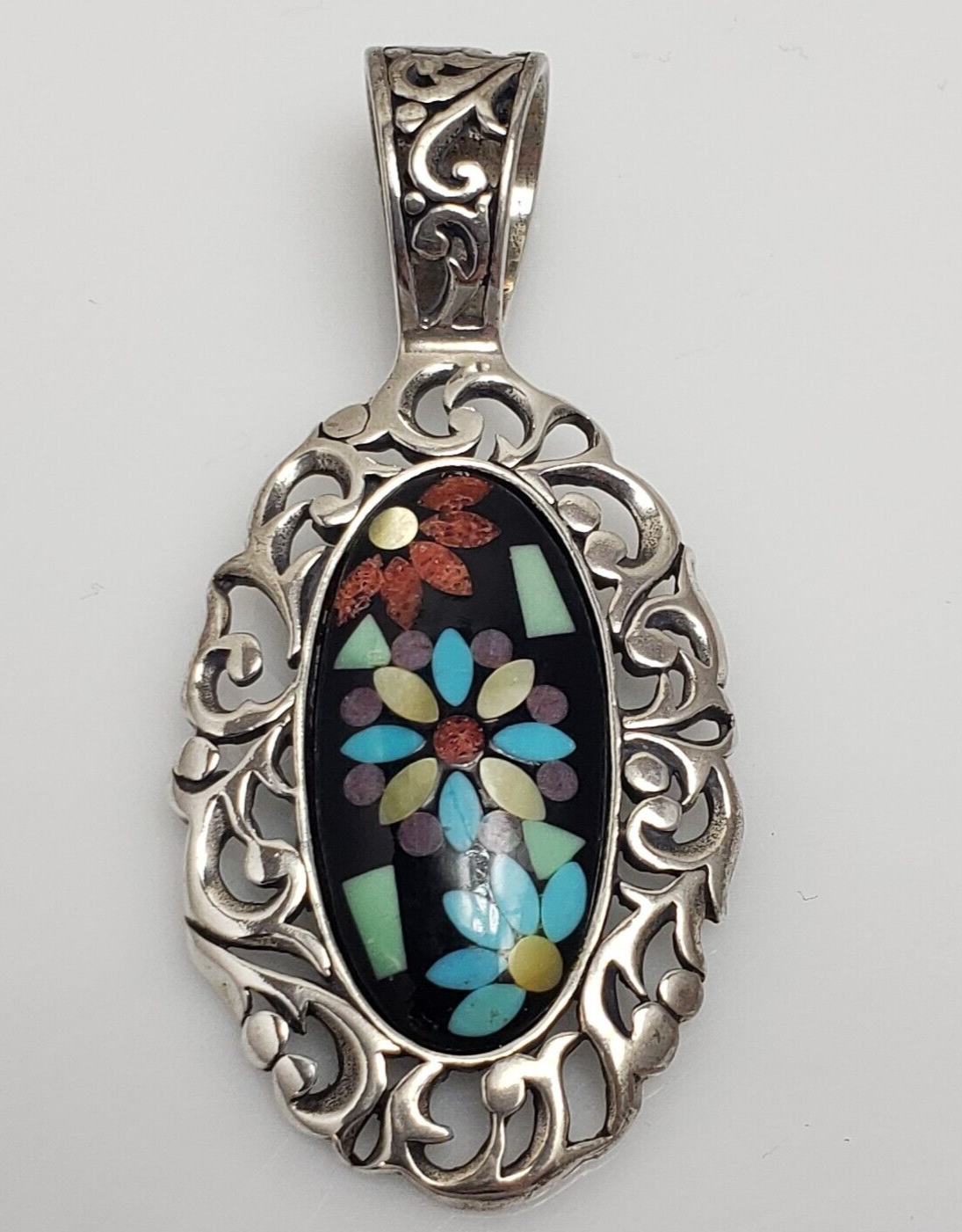 Carolyn Pollack Relios Sterling Silver Multi Stone Flower Inlay Pendant ...