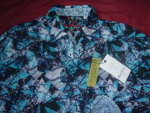 ROBERT GRAHAM Blue Abstract Geo Pattern Long sleeve Size M NEW w/ TAGS ...