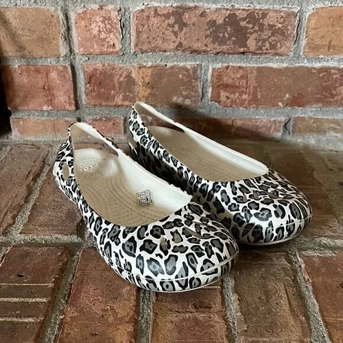 Crocs Kadee Snow Leopard Print Sling Back Ballet Flats | eBay