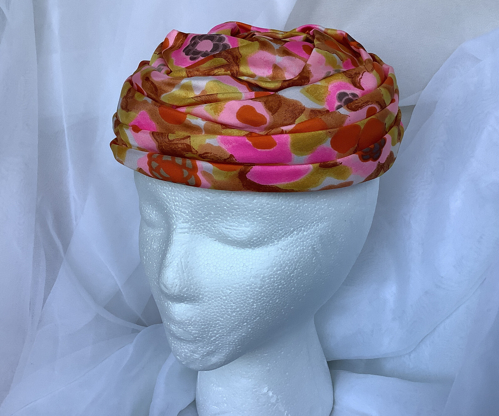 Vintage 1960 s Neiman Marcus Flat Turban Hat Pink Fl… - Gem