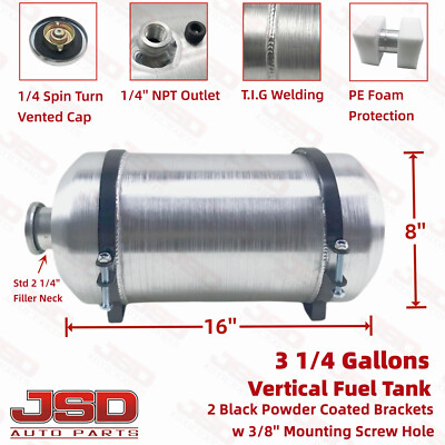 Vertical Fuel Tank Gas Tank 8''x16'' 3.25 Gallon 1/4 NPT Spun Aluminum ...