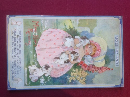 Agnes Richardson 'TAKE ME TOO!' Girl in Bonnet with 3 Puppies Tuck ...