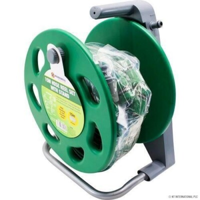 15m Wall Reel Set Garden Hose Pipe & Fittings Set Free Standing Wall ...