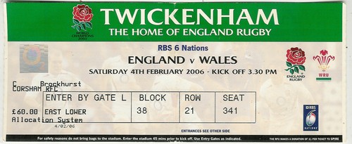 England v Wales 4 Feb 2006 at Twickenham RUGBY TICKET | eBay