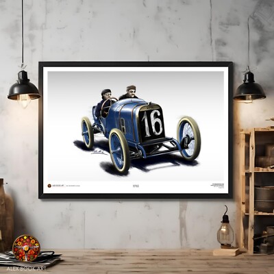 1913 Indianapolis 500 Art Print Jules Goux Race Car Poster Indy500 Wall ...