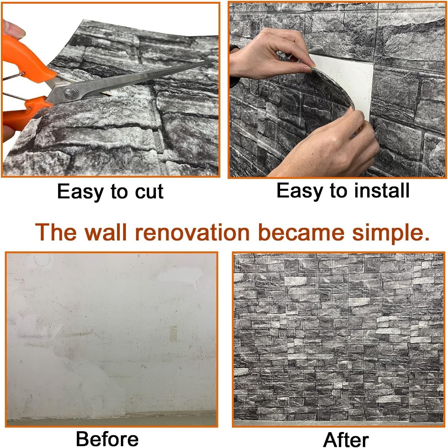 Luxurious Self-Adhesive Faux Stone Wall Panels - Easy Installation Set ...
