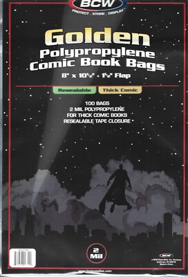 300 BCW RESEALABLE THICK GOLDEN AGE COMIC BOOK SIZE BAGS / COVERS ...