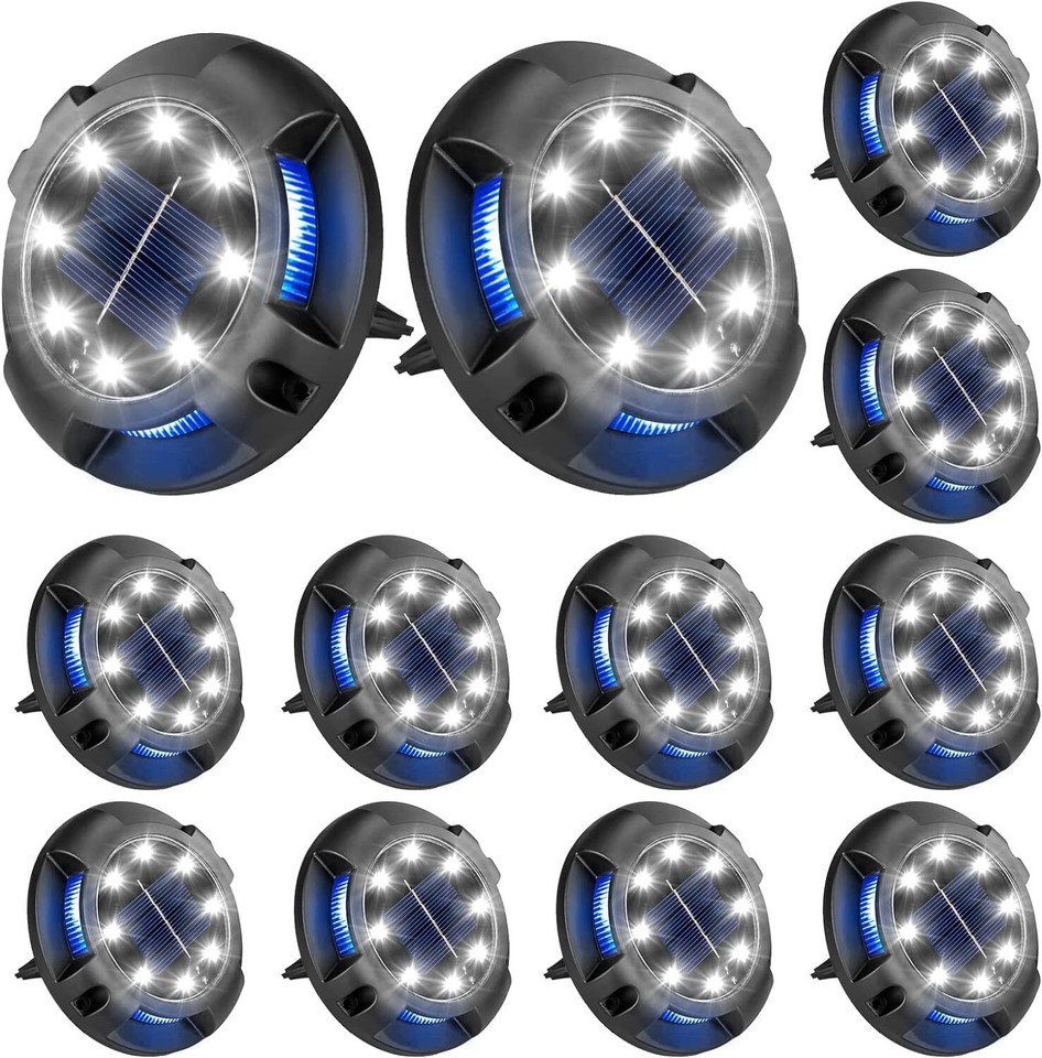 12 LED Blue Solar Ground Light Outdoor Disk Lighting Landscape Yard ...