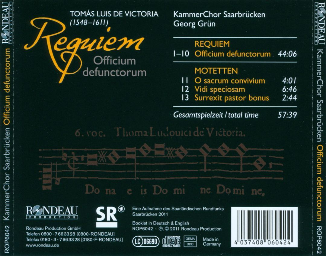 TOM S LUIS DE VICTORIA: REQUIEM OFFICIUM DEFUNCTORUM NEW CD ...
