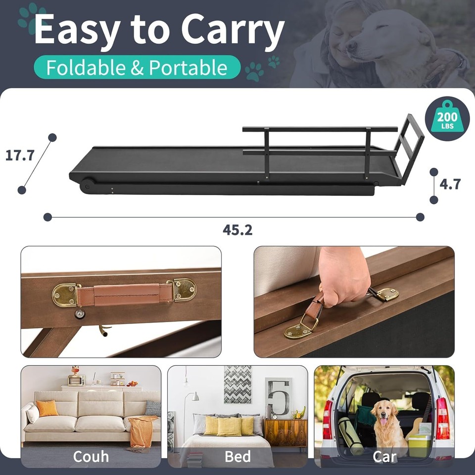 SLSY Dog Ramp 4/5 Level Adjustable Folding Pet Ramp Rubber Mat ...