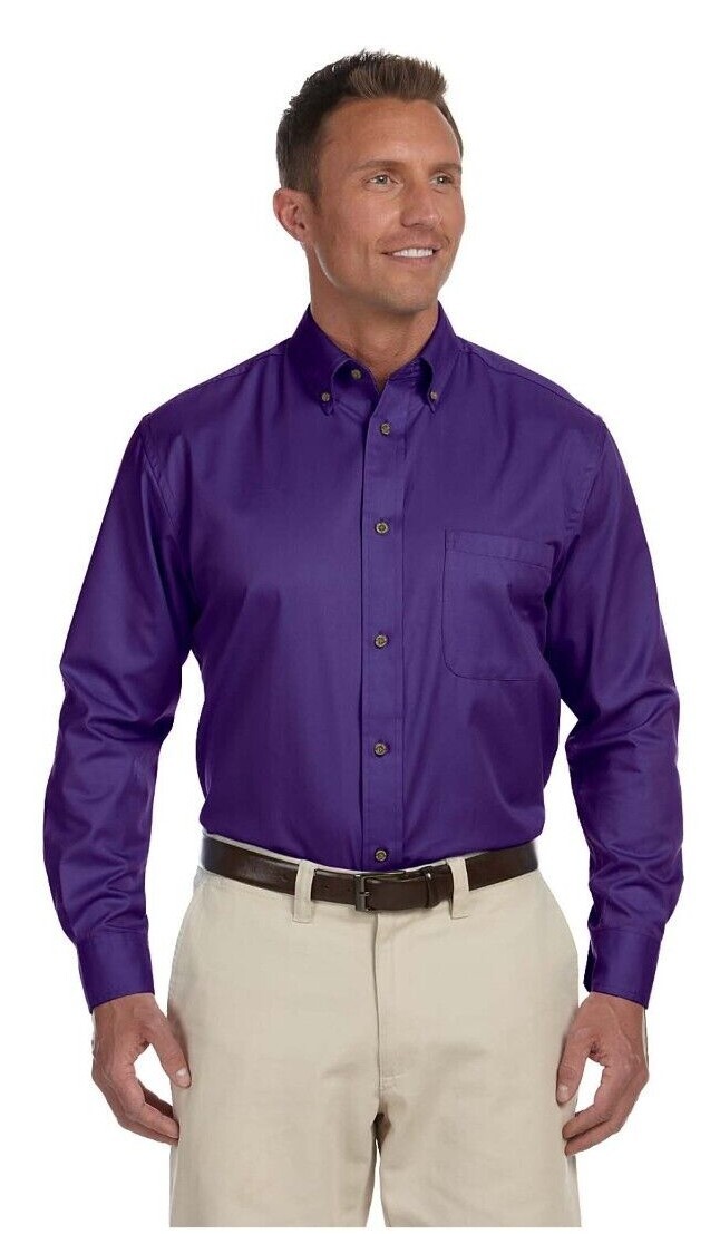 Harriton Men's Easy Blend LongSleeve Twill Shirt with Stain Release ...