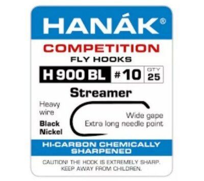 25 HANAK COMPETITION STREAMER FLY HOOKS #H900 Barbless Heavy Wire Black ...