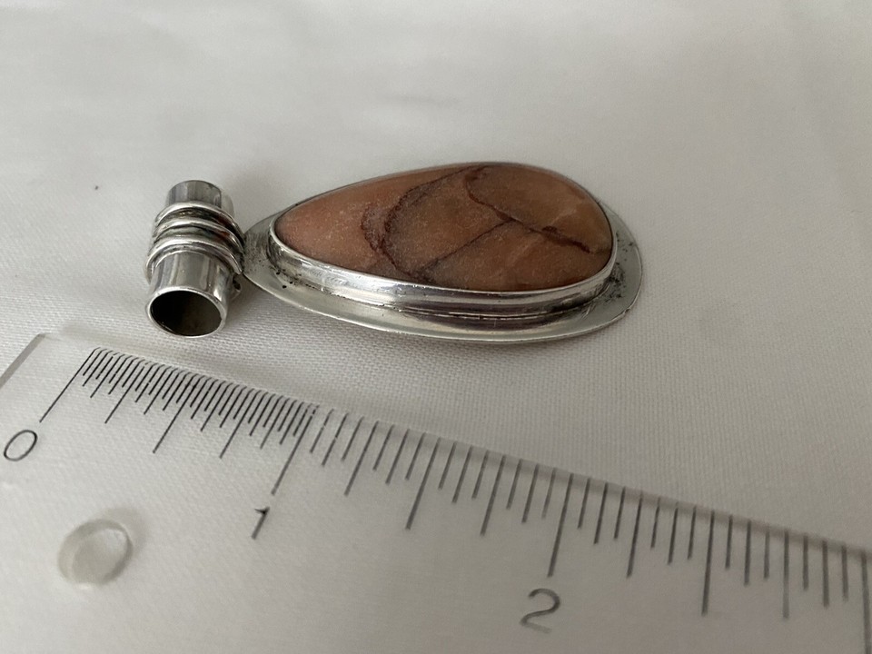 Pendant Sterling Silver Vintage Salmon Color Agate 2 1/4" | eBay