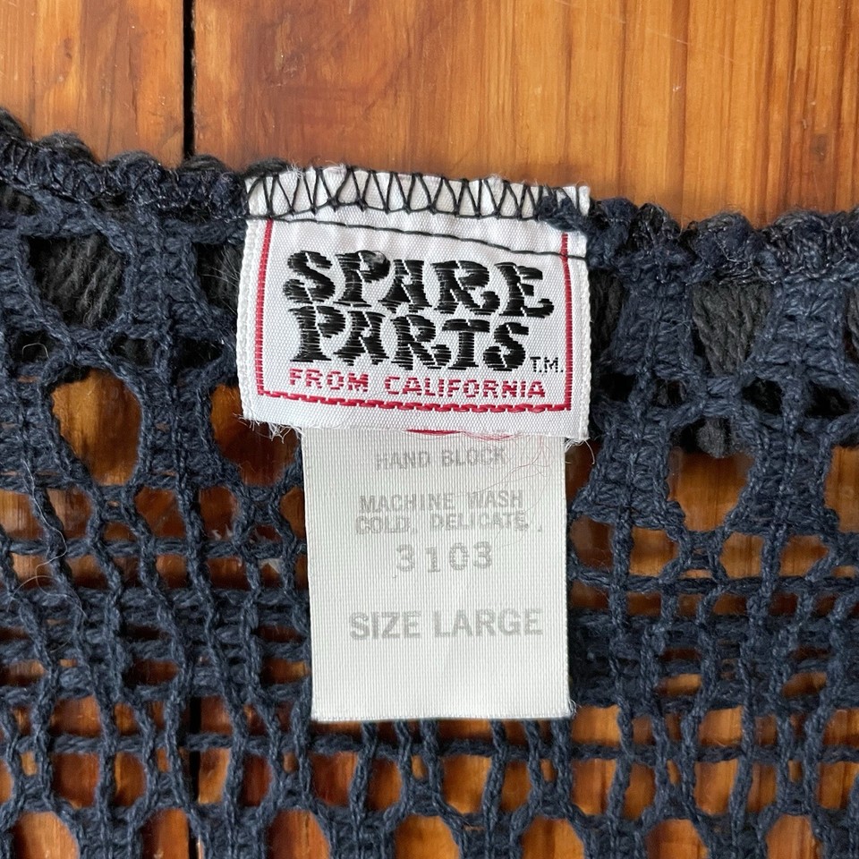 Vintage Dark Blue Crochet Top Black Fringe Trim Spare Parts California ...
