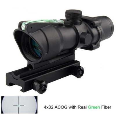 4X32 ACOG Fiber Green Illuminated Etched Reticle Rifle Scope w/20mm ...