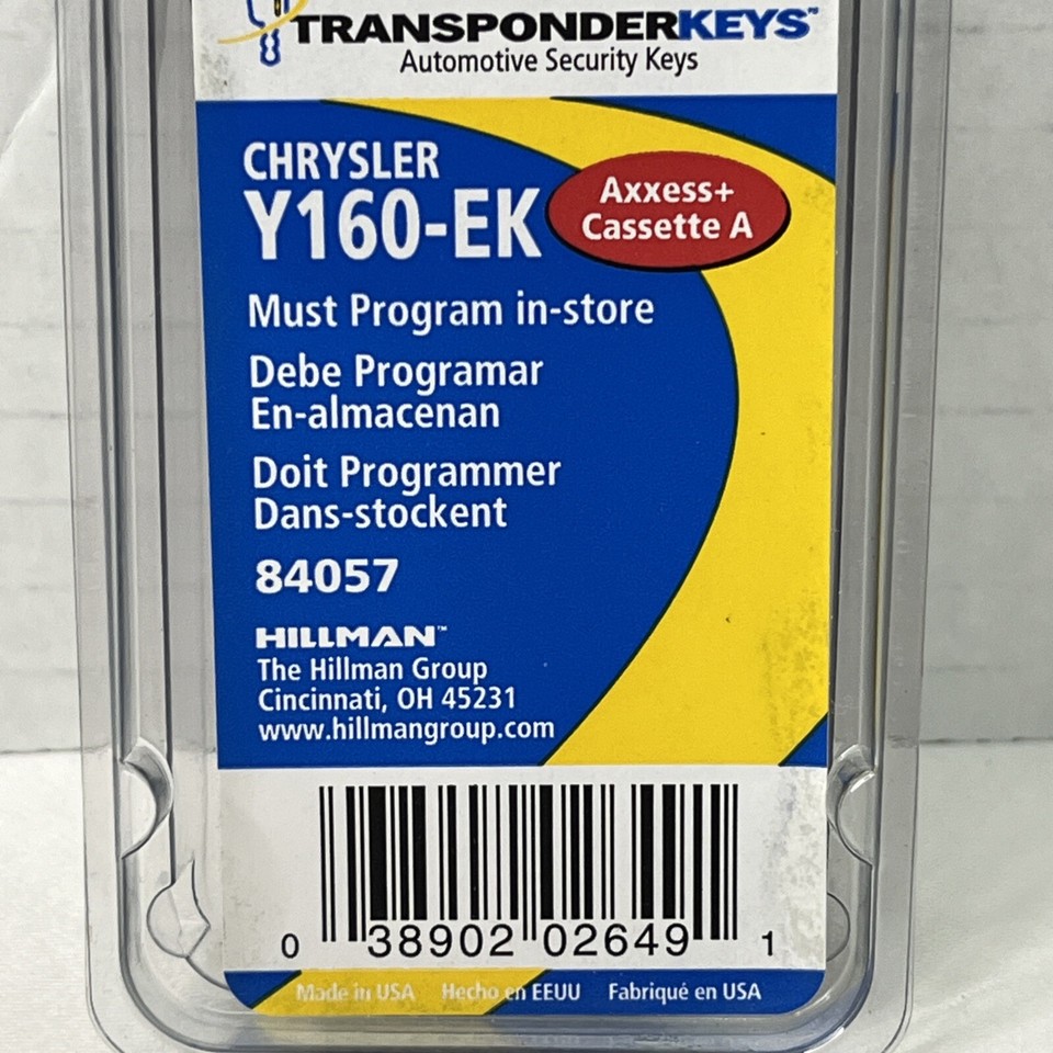 Hillman 84057 Transponder Uncut Blank Key, Chrysler Y160-EK New | eBay