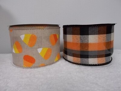 Lot of 2 Halloween Black Orange Plaid Glitter Candy Corn 25 ft Wired ...