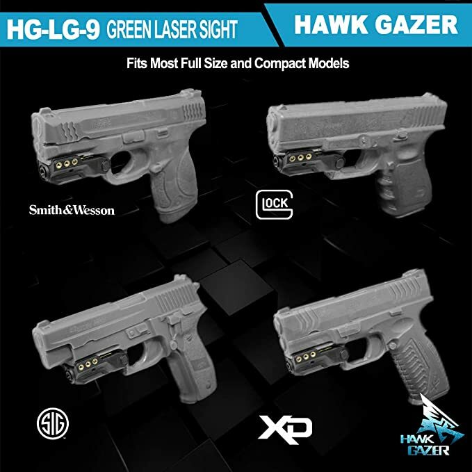 HAWK GAZER LG-9 Low Profile Green Laser for Pistol Handgun Gun, USB ...