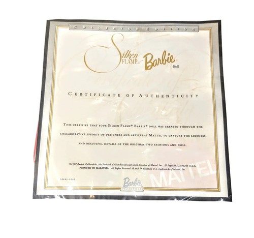 COA Certificate of Authenticity Barbie Doll Silken Flame VTG ...