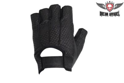 Men's Black Fingerless Leather Protection Gloves For Motorcycle Biker ...