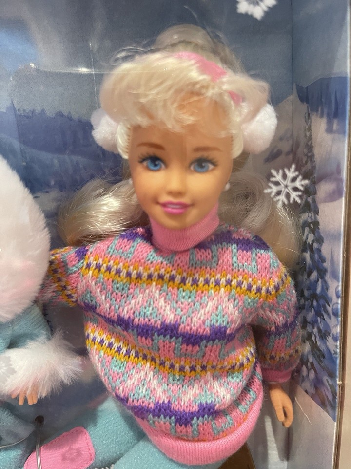 1995 Barbie Winter Holiday Sledding Fun Set 15645 Skipper Stacie Kelly ...