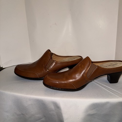 Softspots Brown Leather slip on Clogs Size 10W | eBay