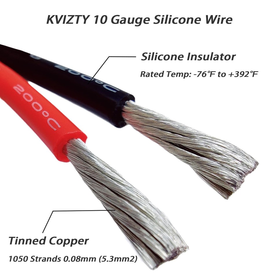 10 Gauge Silicone Wire 25 Feet Black + 25 Feet Red, Flexible 10 AWG ...