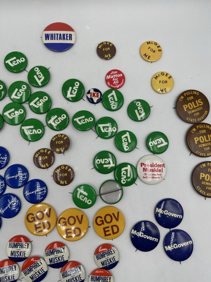 Vtg 60+ Buttons Political Pinback 60's 70's Ike Muskie Democrat Texas ...