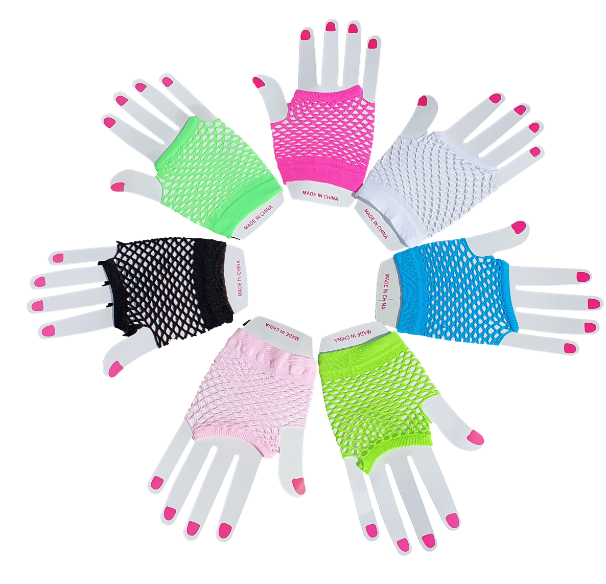 Neon Fingerless Fishnet Gloves Ladies Girls Sexy Small 80s Fancy Dress ...