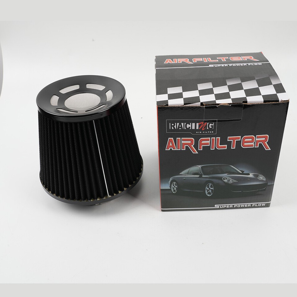 Black 3" 76mm Inlet Cold Air Intake Cone Air Filter + Filter Protect ...