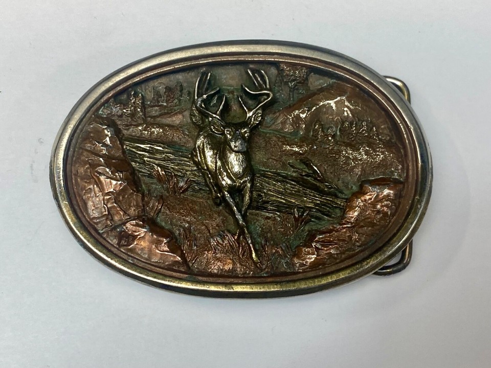 DEER running in. nature Vintage 1983 Bergamot Brass Works belt buckle G ...