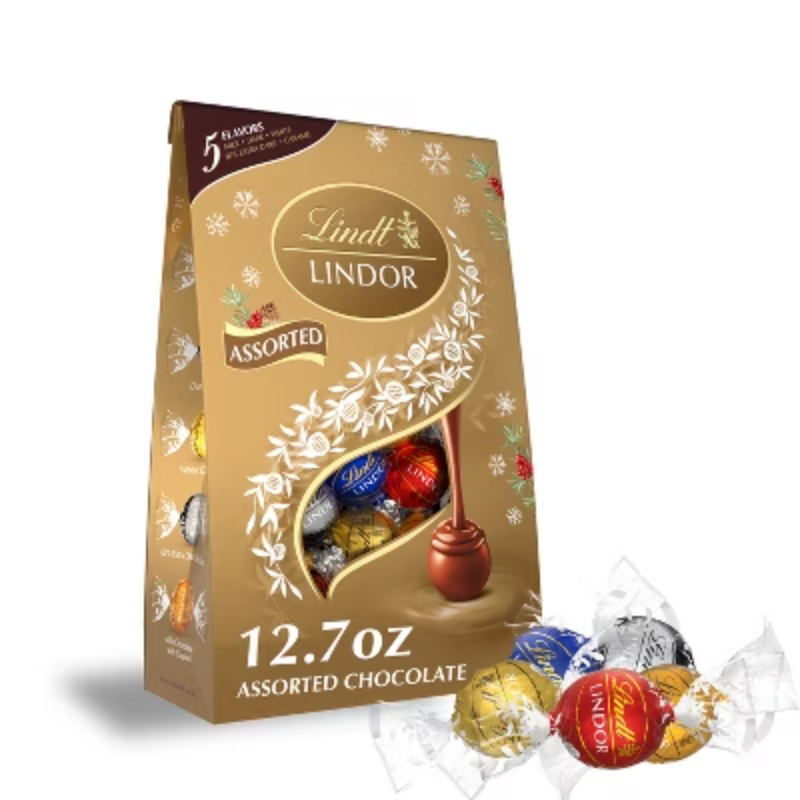 Lindt LINDOR Christmas Assorted Chocolate Candy Truffles Gold Bag - 12 ...
